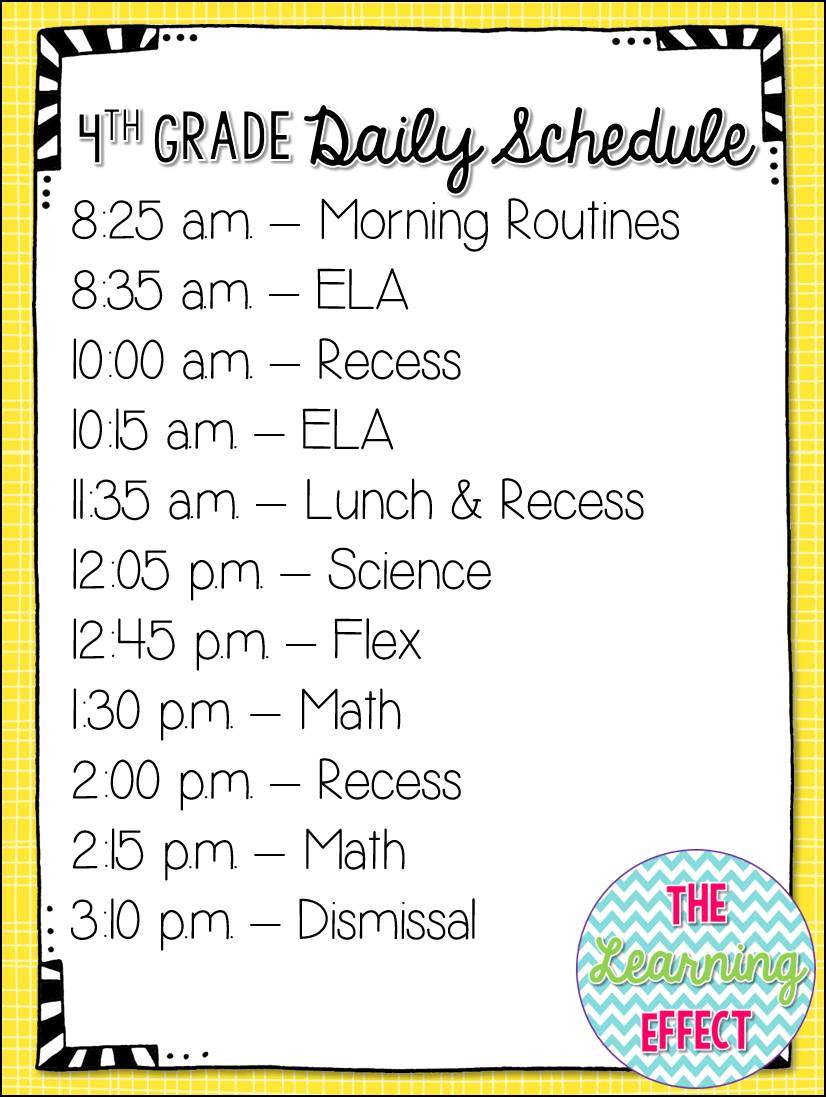 4th Grade Daily Schedule